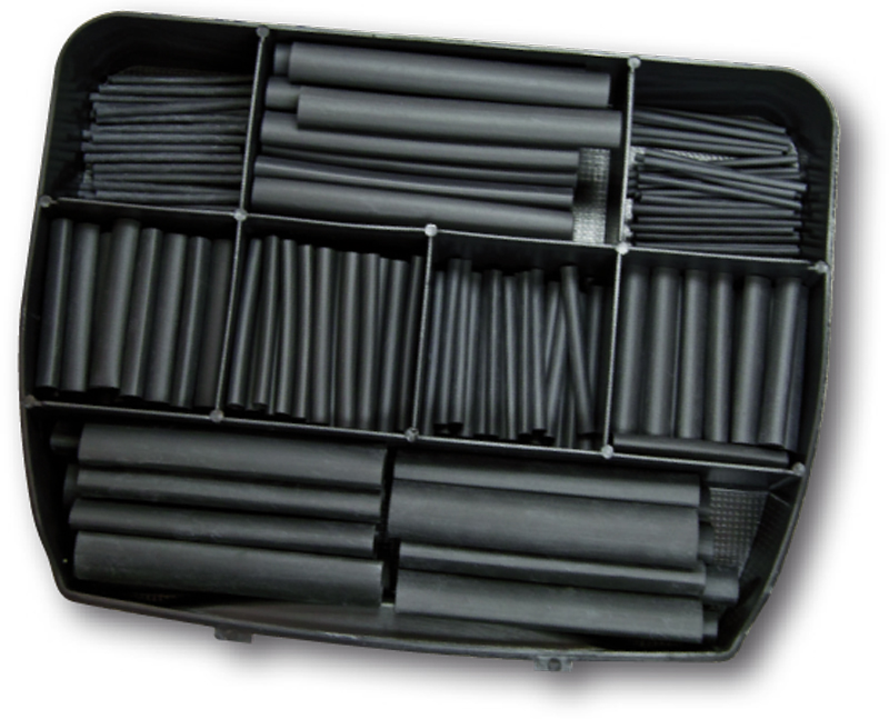 Heat shrink tubing sections in assortment box